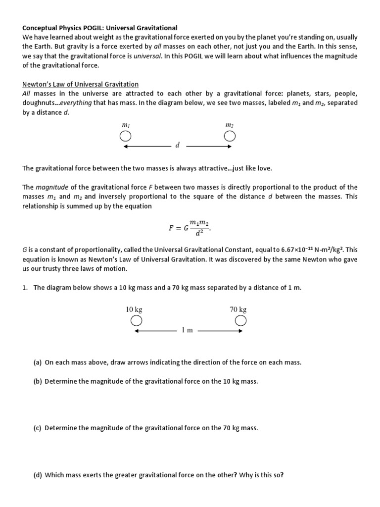 Universal Law of Gravitation Homework | PDF | Newton's Law Of Universal ...