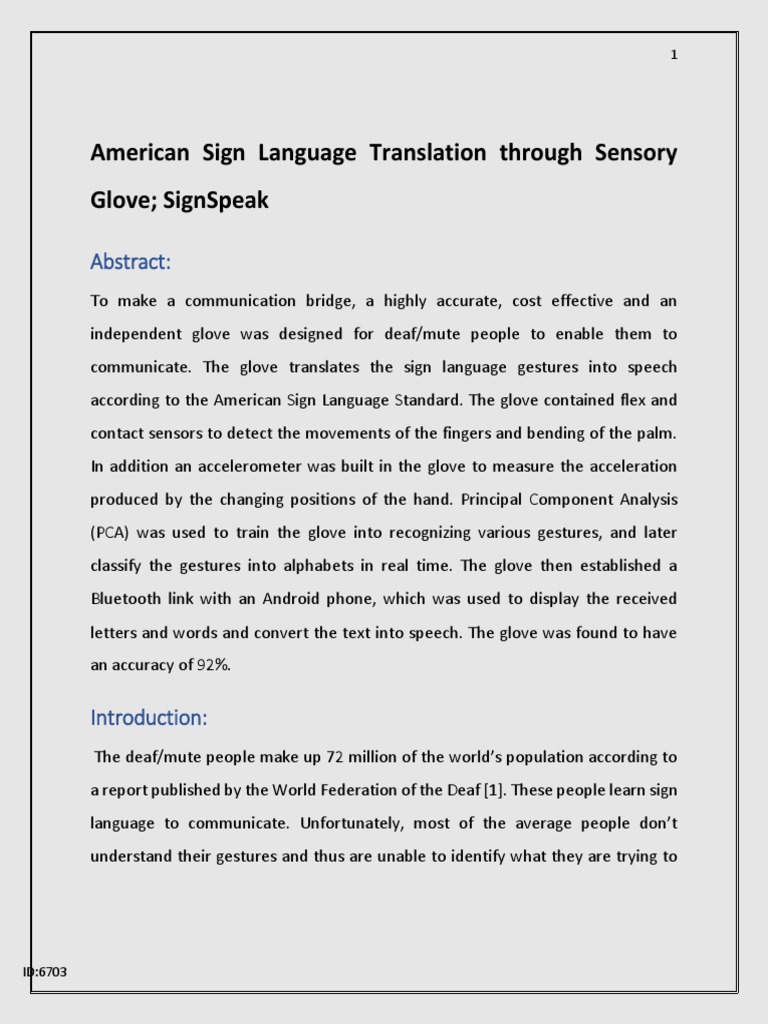 American Sign Language Translation Through Sensory Glove | PDF ...