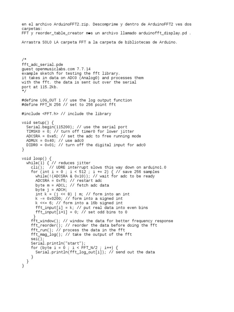 Ejemplo FFT Con Arduino | PDF | Arduino | Digital Technology