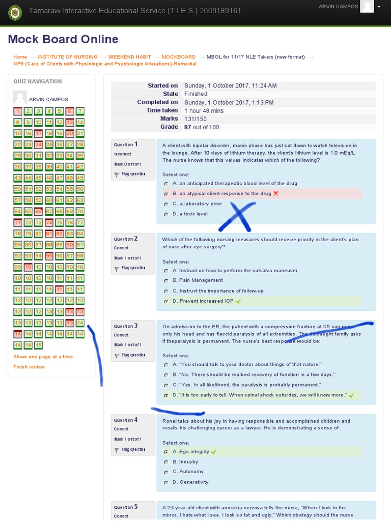 Mock Board Online: Started On State Completed On Time Taken Marks Grade ...