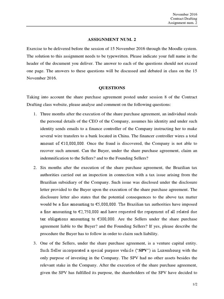 Contract Drafting Assignment 2 Analysis | PDF | Taxes | Equity (Finance)