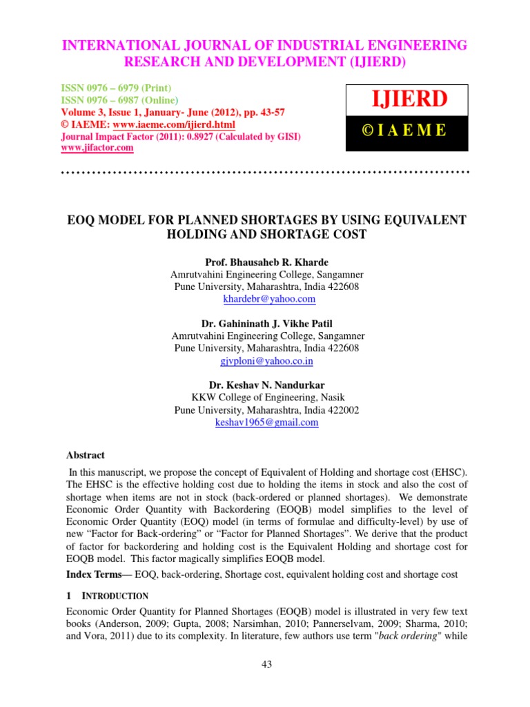 Eoq Model For Planned Shortages by Using PDF | PDF | Inventory ...