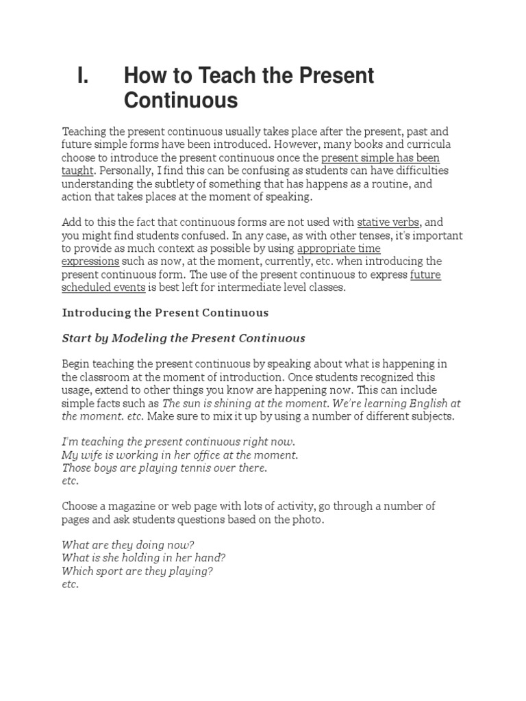 Teaching the Present Continuous Tense | PDF | Grammatical Tense | Verb