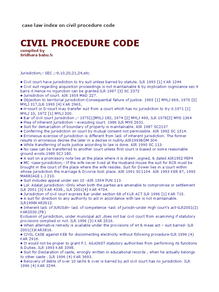 Case Law Index On Civil Procedure Code | PDF