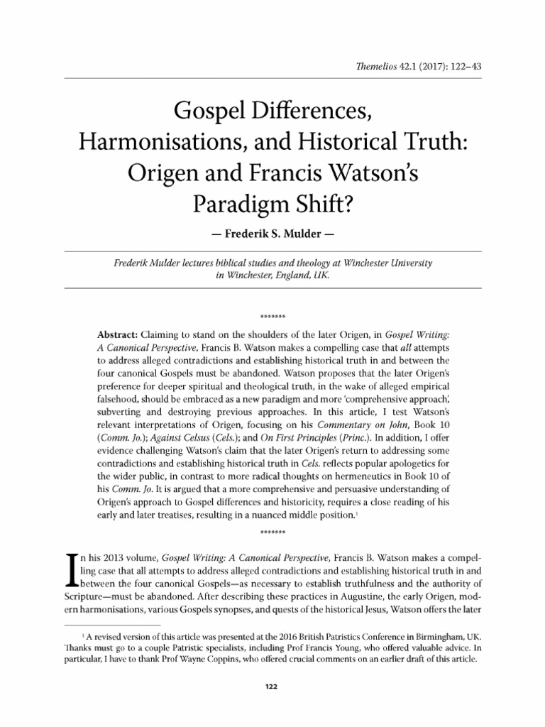 Gospel Differences, Harmonisations, and Historical Truth, Origen and ...