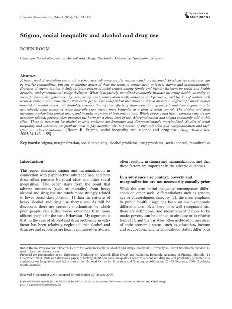 Stigma Social Inequality and Alcohol and Drug Use | PDF | Social Stigma ...