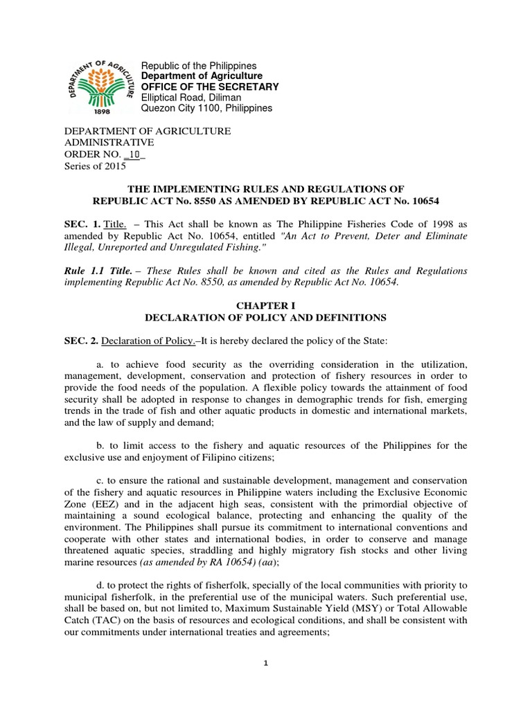 Implementing Rules of RA 10654 | PDF | Coral | Fisheries Management