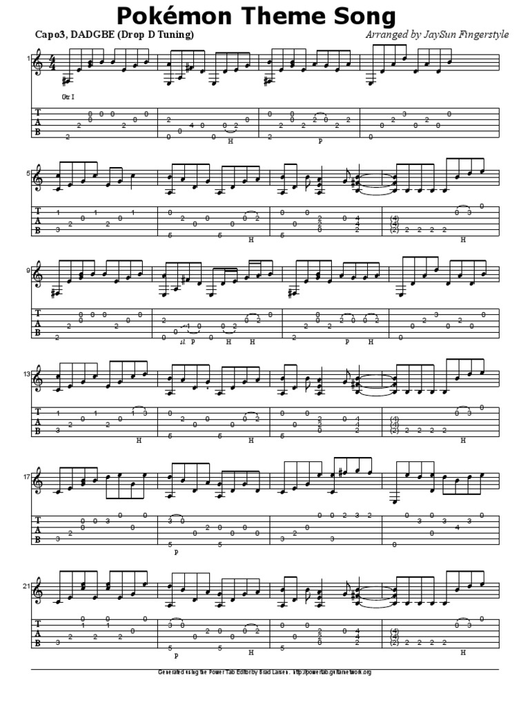 Pokémon Theme Song Guitar Tab | PDF | Leisure