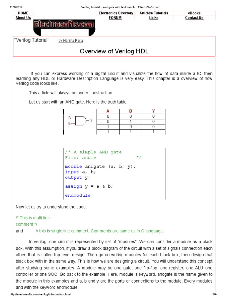 Verilog Tutorial - and Gate With Test Bench - ElectroSofts | PDF ...