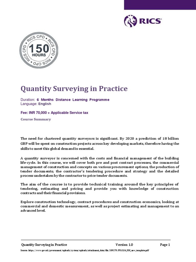 Quantity Surveying in Practice: Course Summary | Procurement | Educational Technology