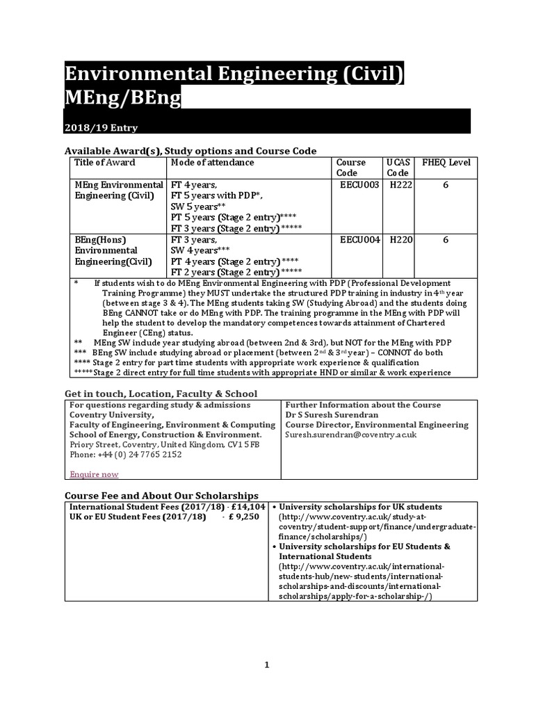 MEng / BEng Environmental Engineering, Coventry University | PDF ...
