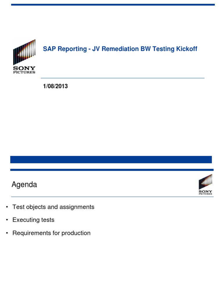 SAP Reporting - JV Remediation BW Testing Kickoff | PDF