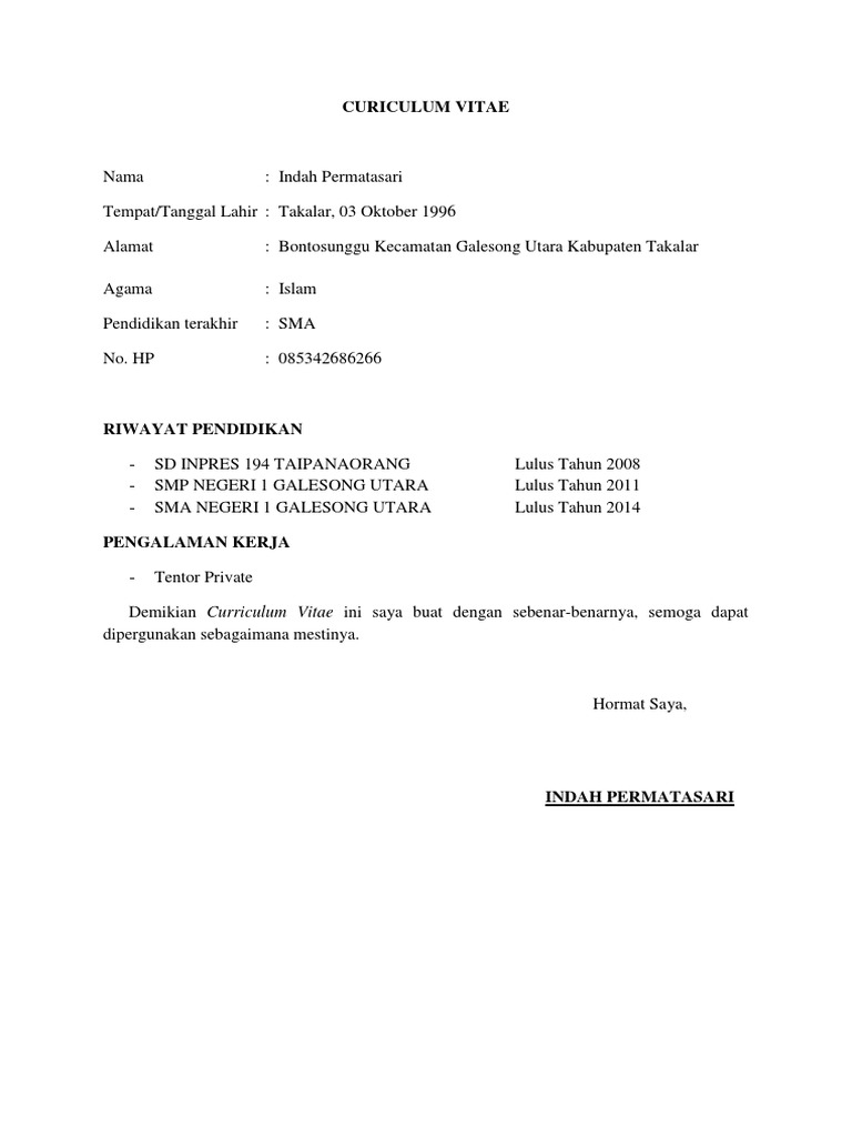 CV dan Surat Lamaran Tentor Bimbel | PDF