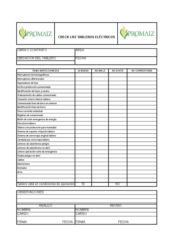 Check List Tablero Electrico | PDF | Electricidad | Ingenieria Eléctrica