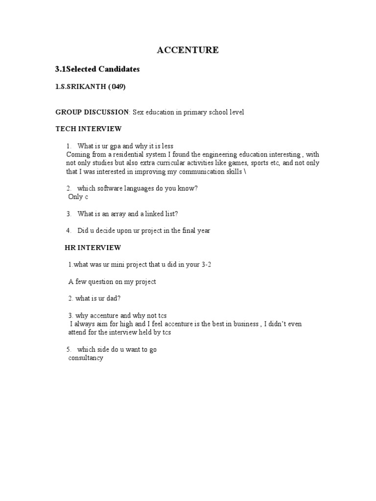 Accenture Interview Experiences and Questions | PDF | Computing