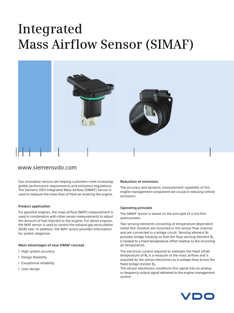 Mass Airflow Sensor Simaf Datasheet Siemens VDO | PDF | Sensor | Fuel ...