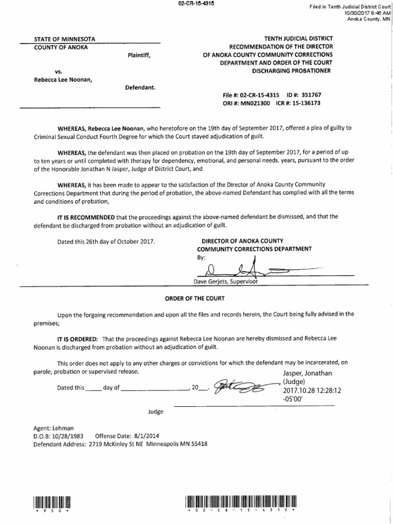 Anoka County Probation Discharge Order | PDF | Probation | Punishments
