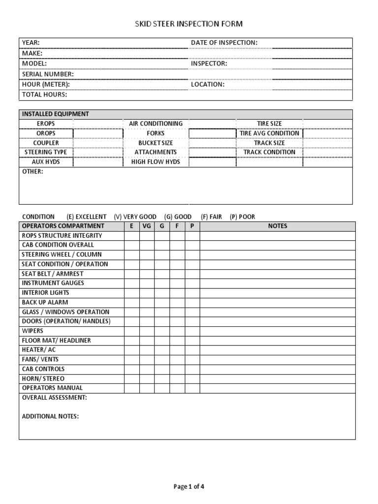 Skid Steer Inspection Form | PDF | Transmission (Mechanics) | Legal ...