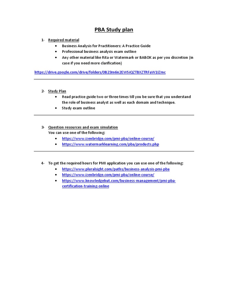 PMI PBA Study Plan | PDF | Career & Growth