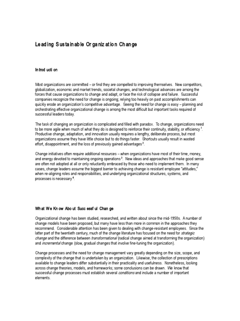Leading Sustainable Organization Change | PDF | Change Management ...
