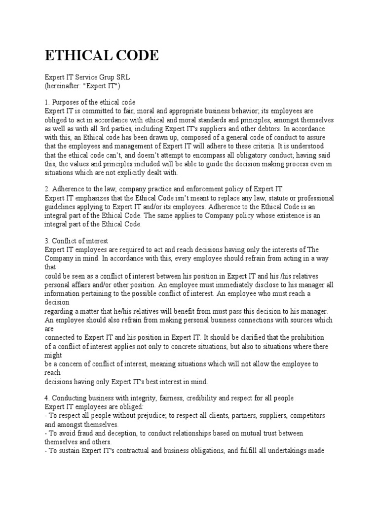 Cod Etic | PDF | Employment | Conflict Of Interest