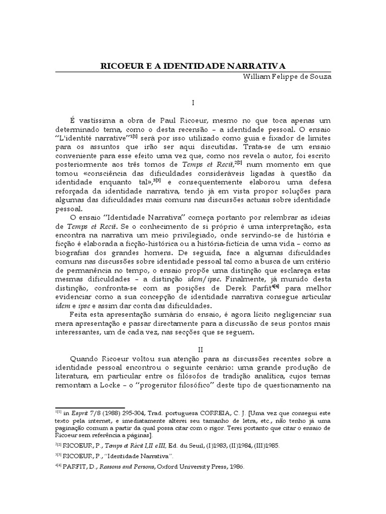 Ricoeur e A Identidade Narrativa | PDF | Martin Heidegger | Immanuel Kant