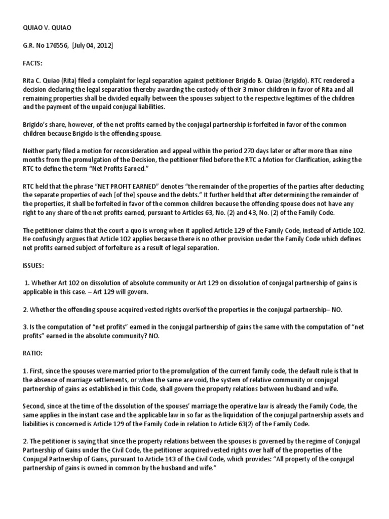 Quiao v. Quiao | PDF | Community Property | Husband