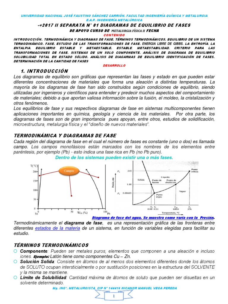 Separata N - 01 Diagramas Equilibrio Fases Al 05 | PDF | Termodinámica | Equilibrio químico