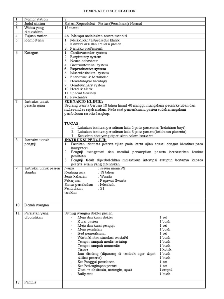 Template Soal Dan Rubrik OSCE UKDI | PDF