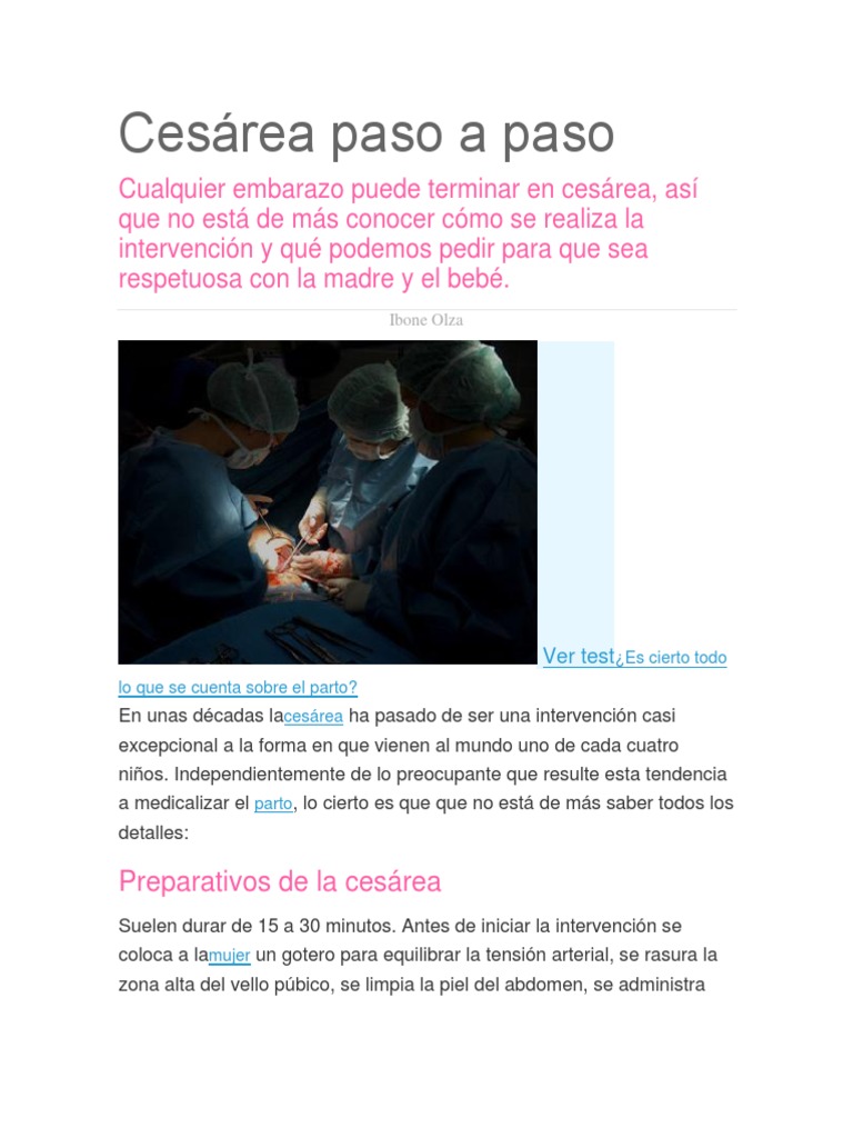 Cesárea: Proceso y Consideraciones | PDF | Seccion de cesárea | Parto