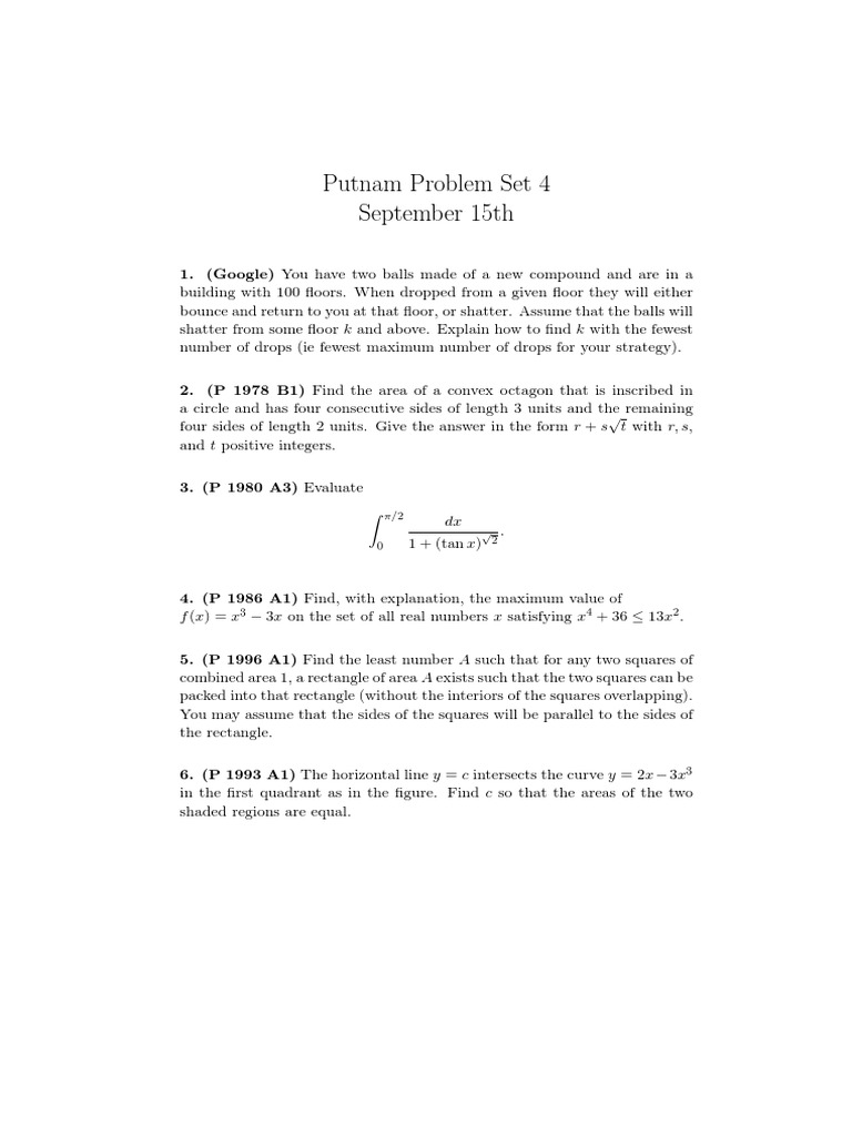 Putnam Problem Set 4 September 15th | PDF