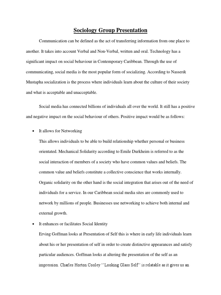 Sociology Group Presentation | PDF | Self | Behavior