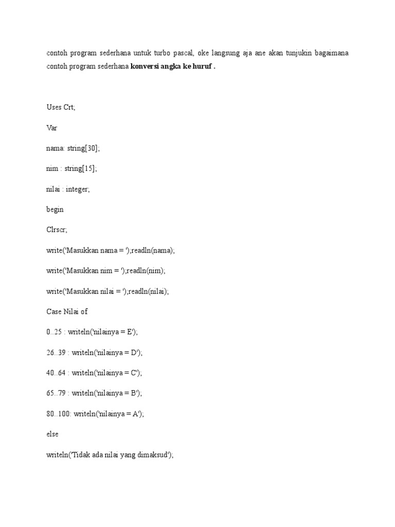 Contoh Program Sederhana Untuk Turbo Pascal | PDF