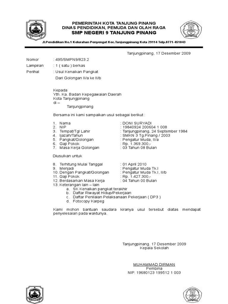 Surat Usul Kenaikan Pangkat | PDF