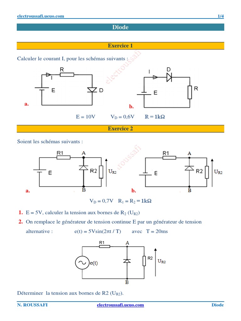 exercices electronique | Diode | Électricité