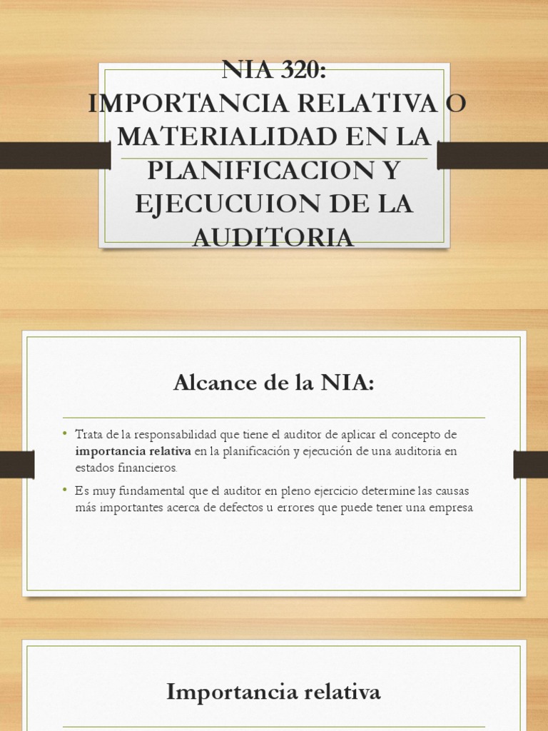 Nia 320 | PDF | Auditoría financiera | Contralor