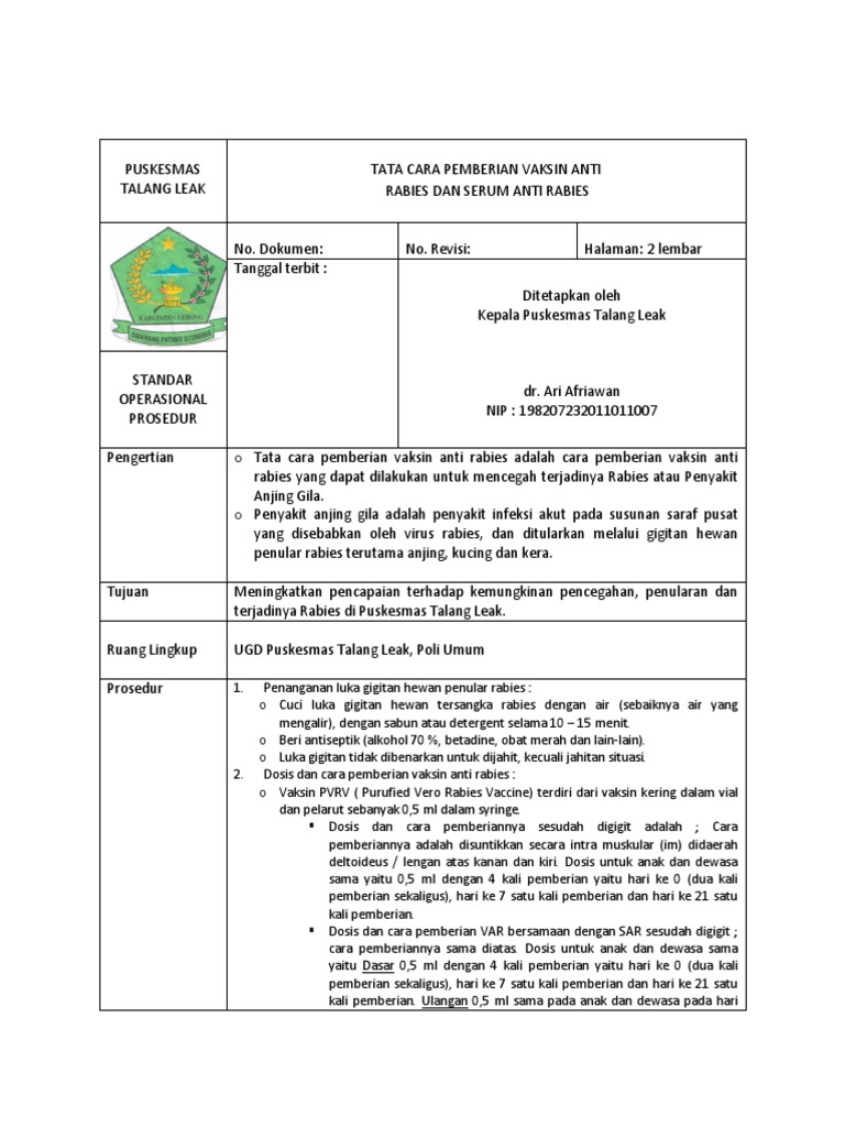 SOP Penatalaksanaan Rabies | PDF