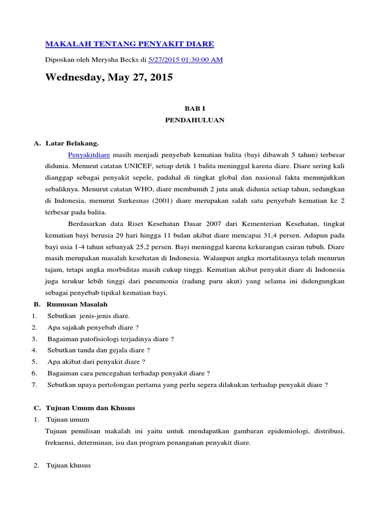 Makalah Tentang Penyakit Diare | PDF