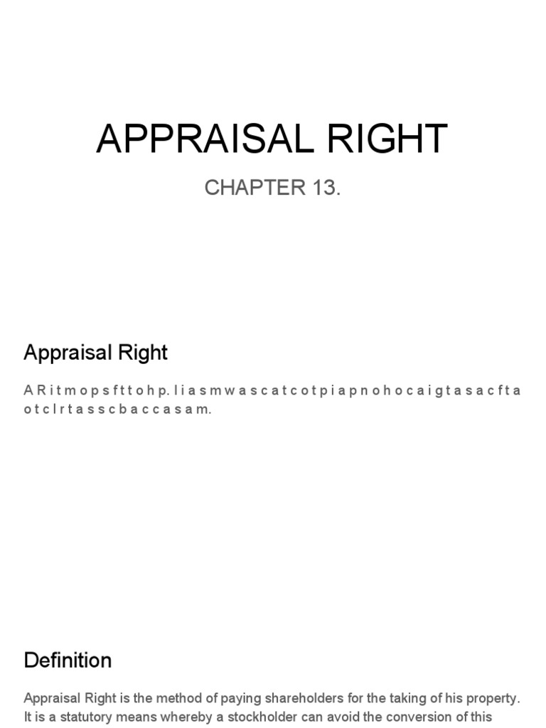 Appraisal Right Slides | PDF | Corporations | Stocks
