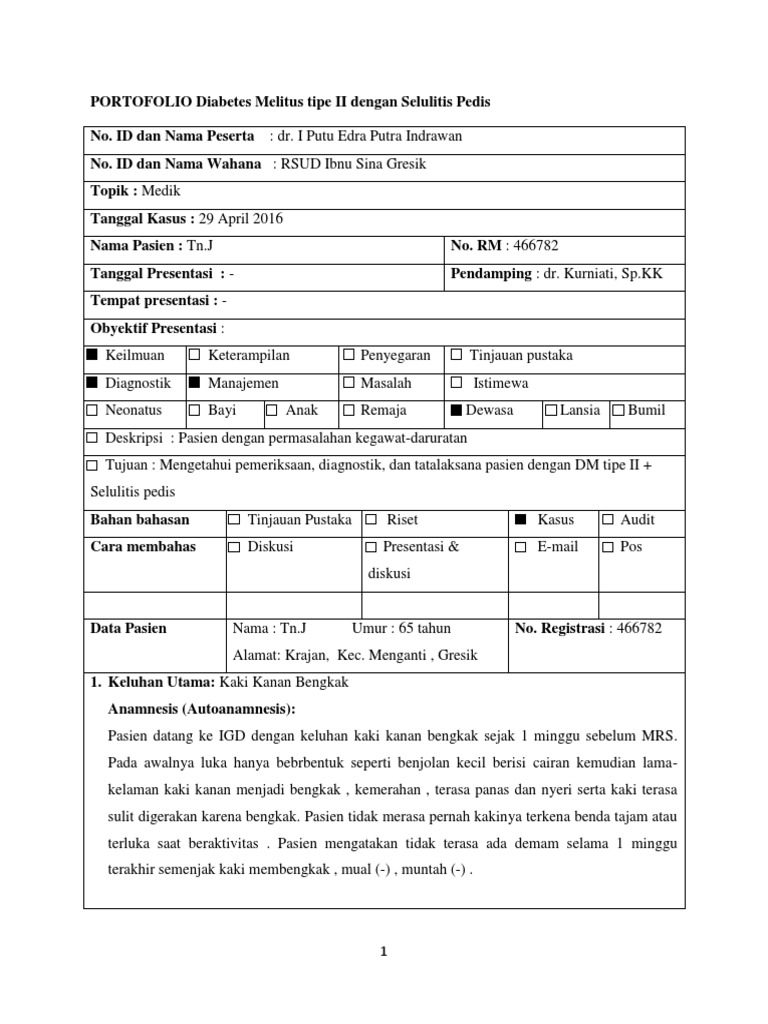 Portofolio DM Tipe II dan Selulitis | PDF