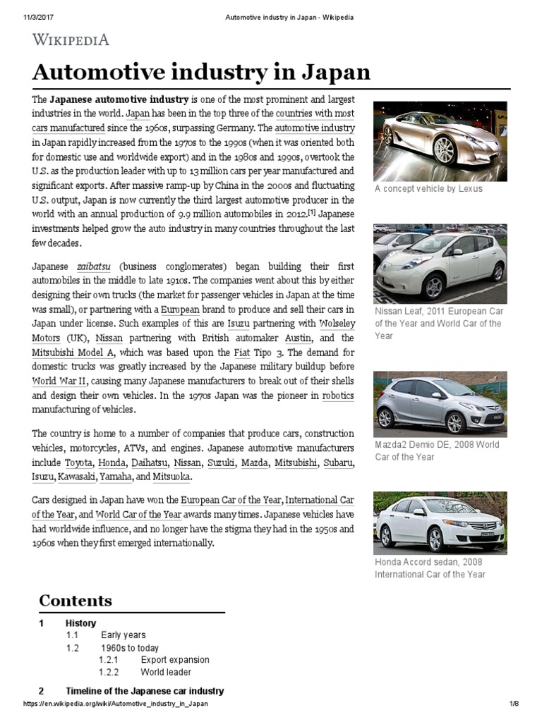 Automotive Industry in Japan - Wikipedia | PDF | Car Manufacturers ...