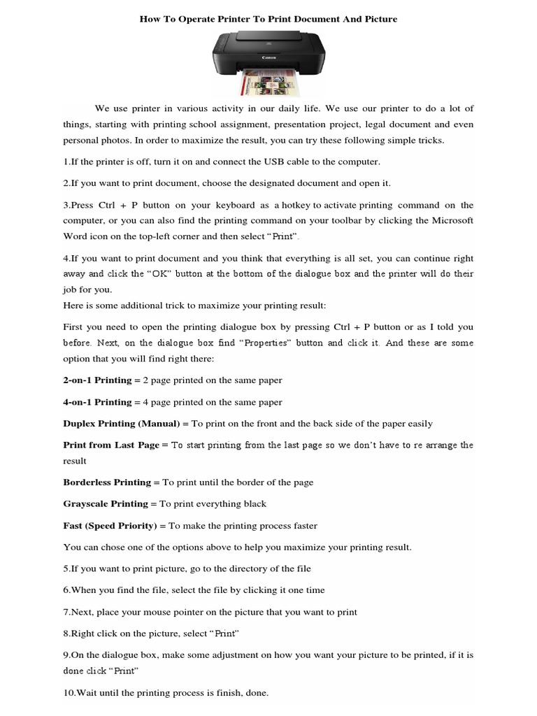 How To Operate Printer To | PDF