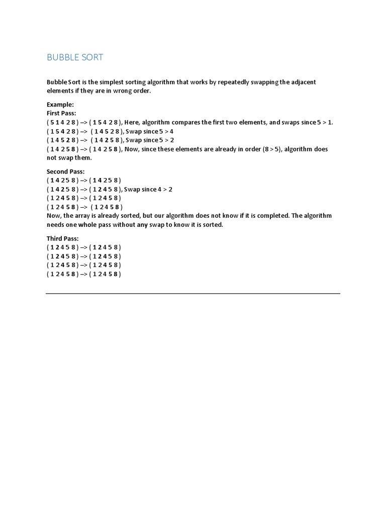 Bubble Sort: Example: First Pass | PDF