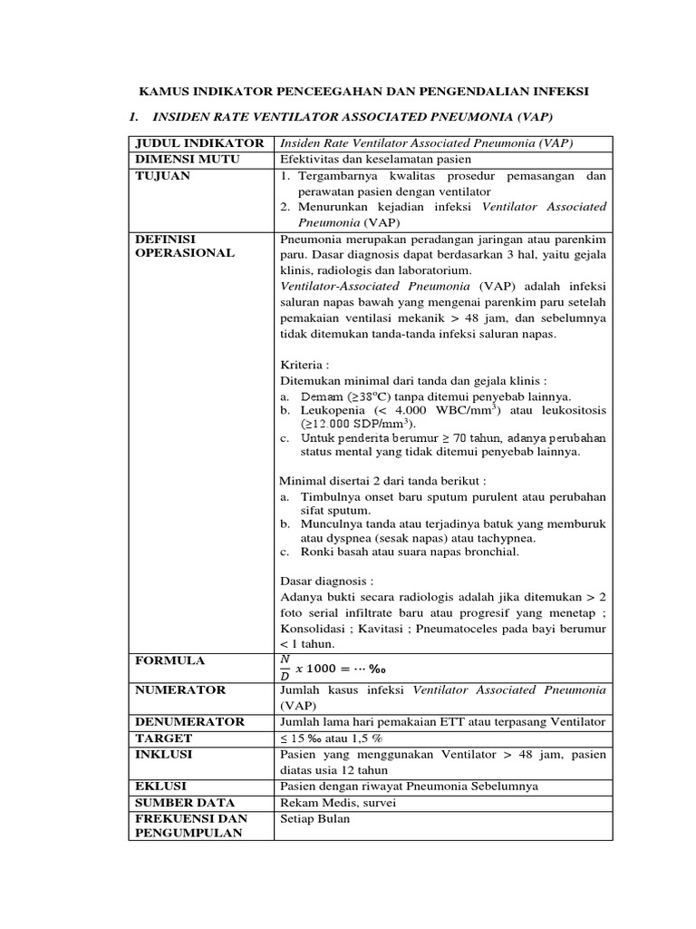 Kamus Indikator Ppi (Ilo, Aidp, Isk, Vap, Hap, Flebitis Dekuibitus) SAAAAS | PDF