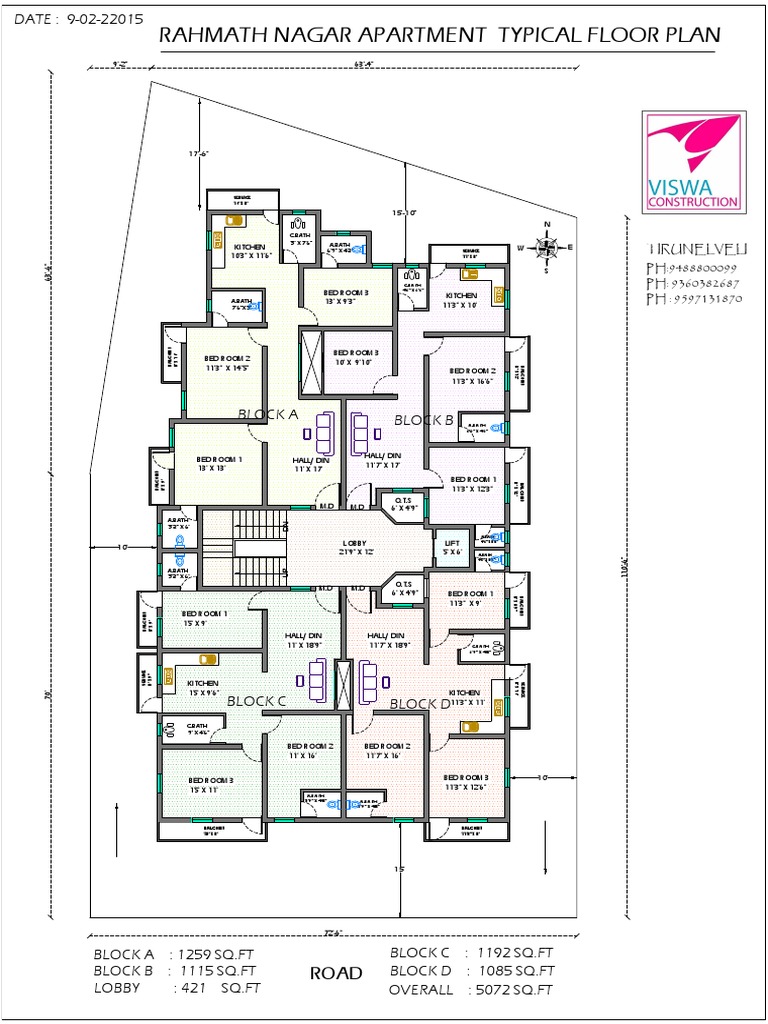 Rahmath Nagar Apartment Typical Floor Plan: PH:9488800099 PH ...
