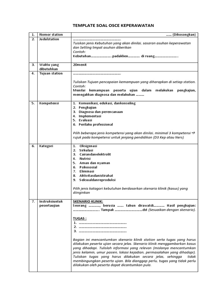 Template Soal OSCE Keperawatan | PDF