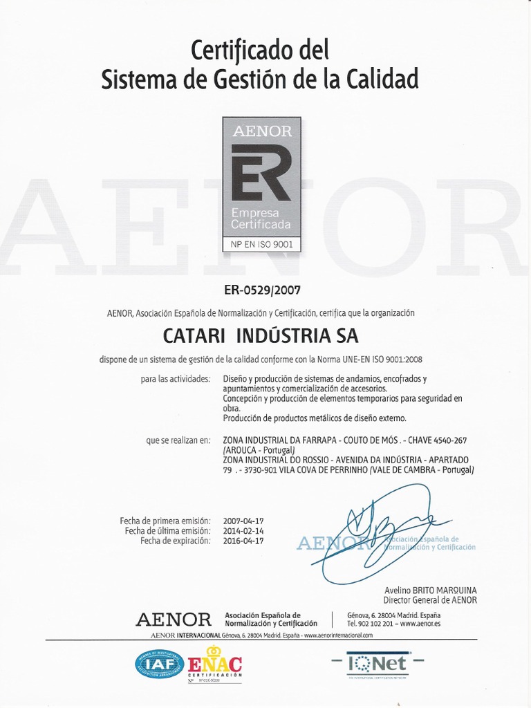 Catari Certificado Er - Aenor | PDF