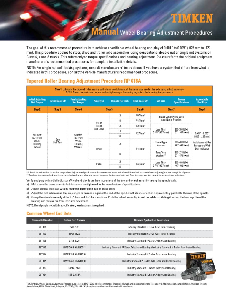 Manual Wheel Bearing Adj Procedures Sell Sheet | PDF | Nut (Hardware ...