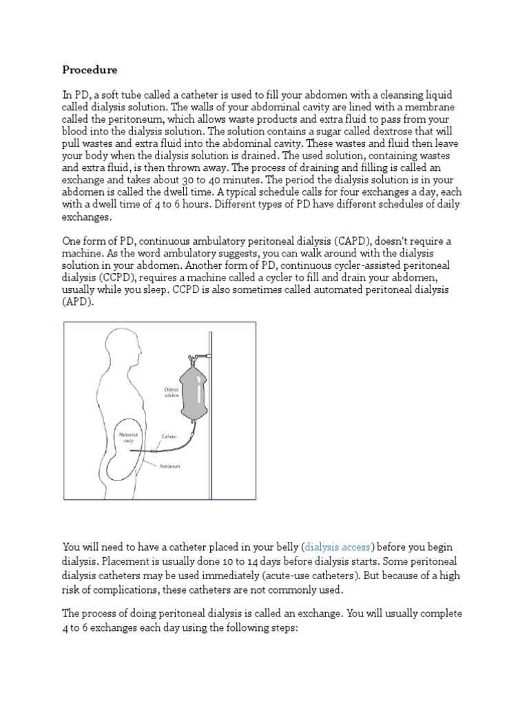 Procedure for Peritoneal Dialysis (PD) Exchanges | PDF | Peritoneum ...