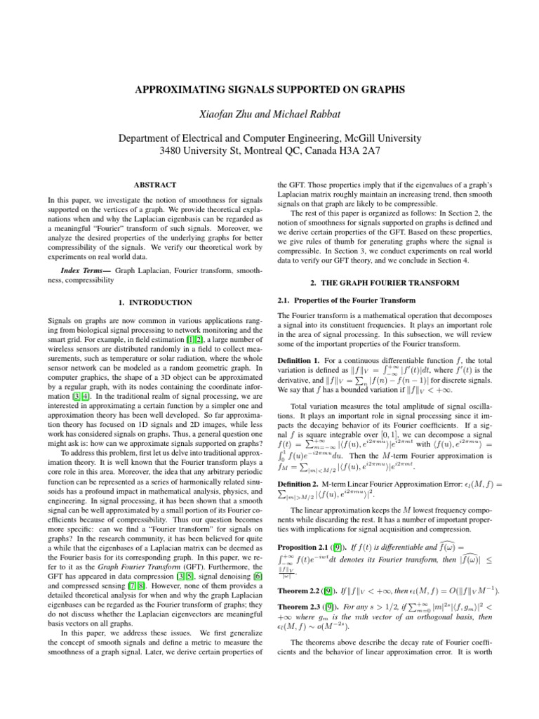 Approximating Signals Supported On Graphs | PDF | Eigenvalues And Eigenvectors | Graph Theory